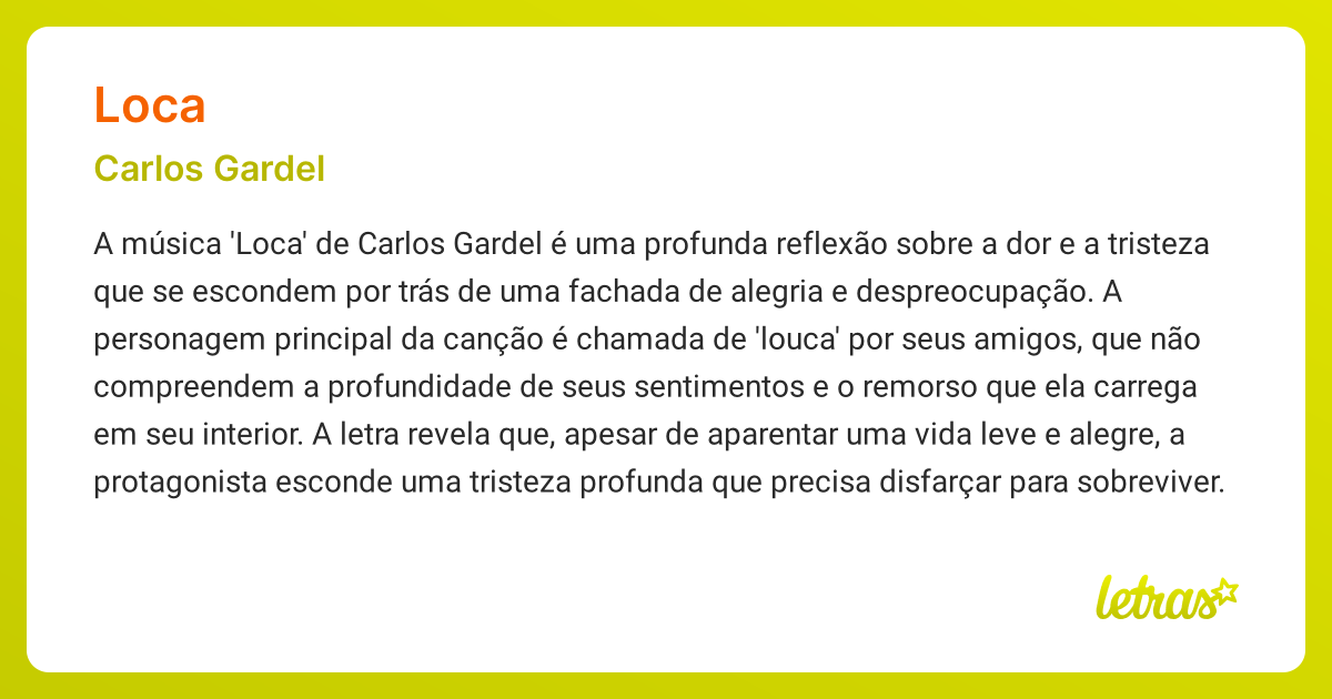 Significado da música LOCA (Carlos Gardel) - LETRAS.MUS.BR