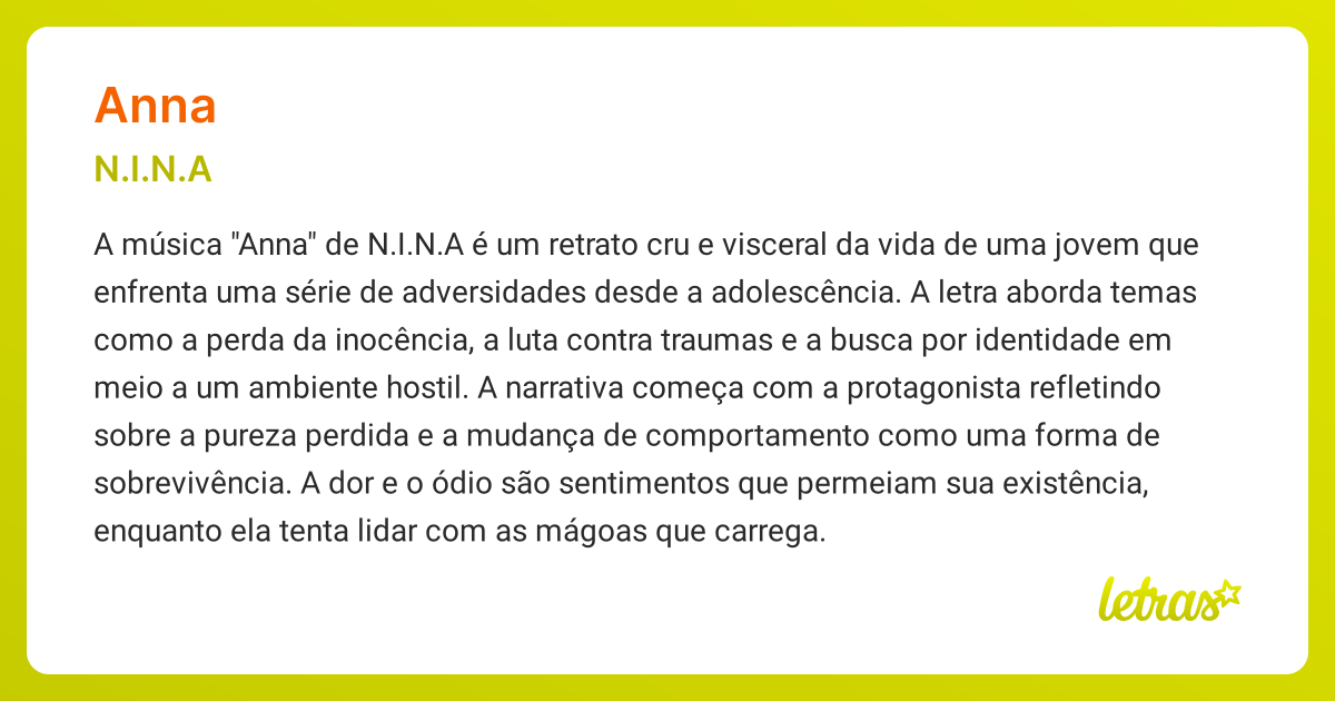 Significado da música ANNA (N.I.N.A) - LETRAS.MUS.BR