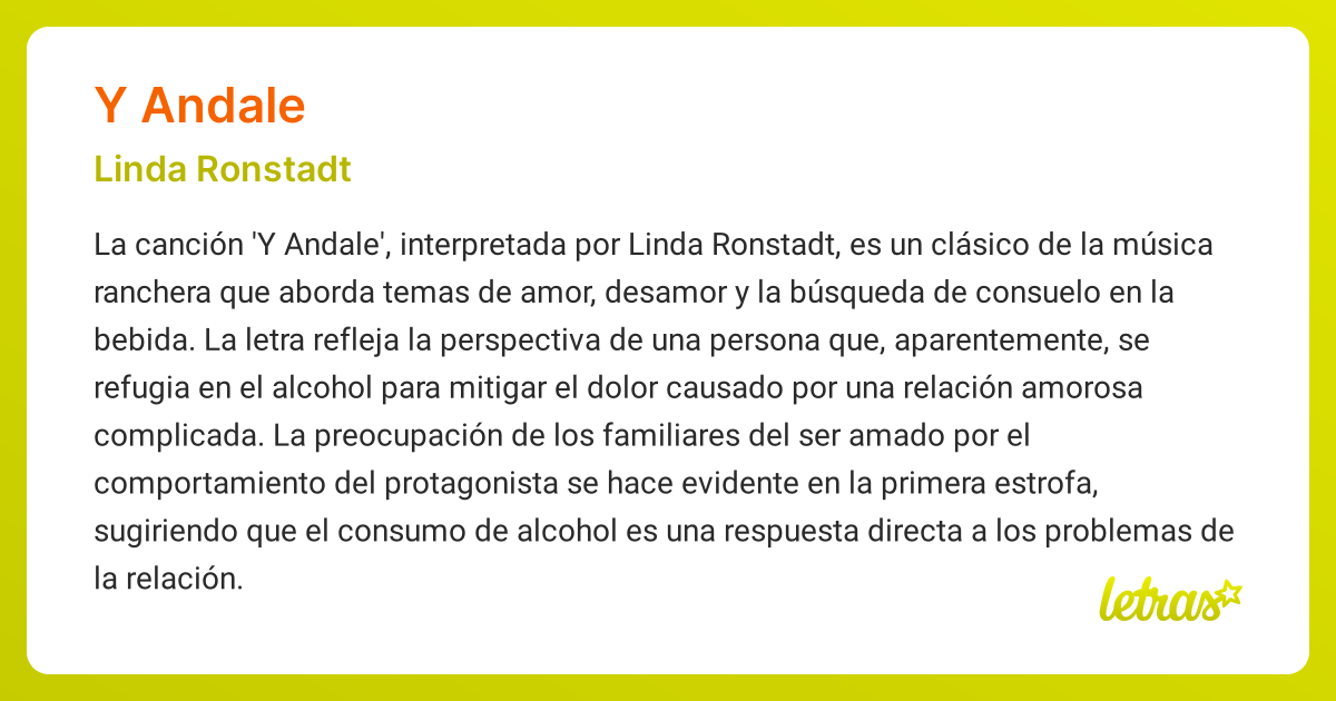 Significado de la canción Y ANDALE (Linda Ronstadt) - LETRAS.COM