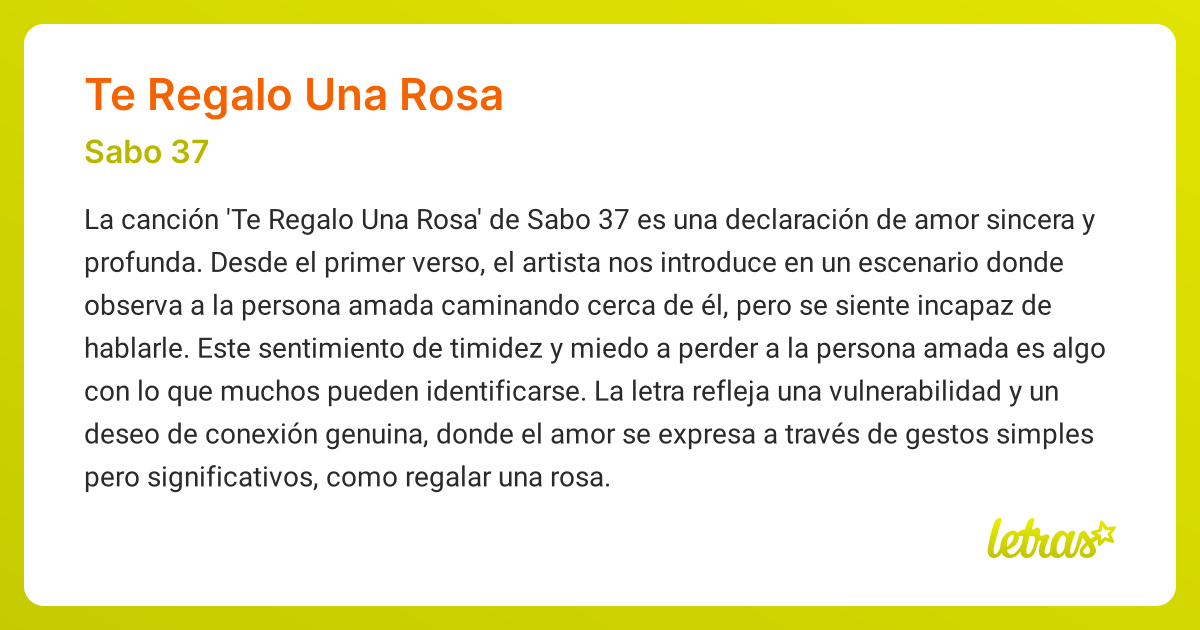 Significado de la canción TE REGALO UNA ROSA (Sabo 37) - LETRAS.COM