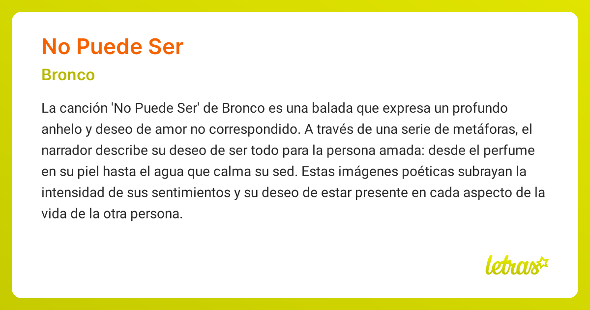 Significado de la canción NO PUEDE SER (Bronco) - LETRAS.COM