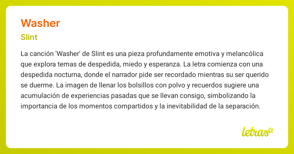 Significado de la canción WASHER (Slint) - LETRAS.COM