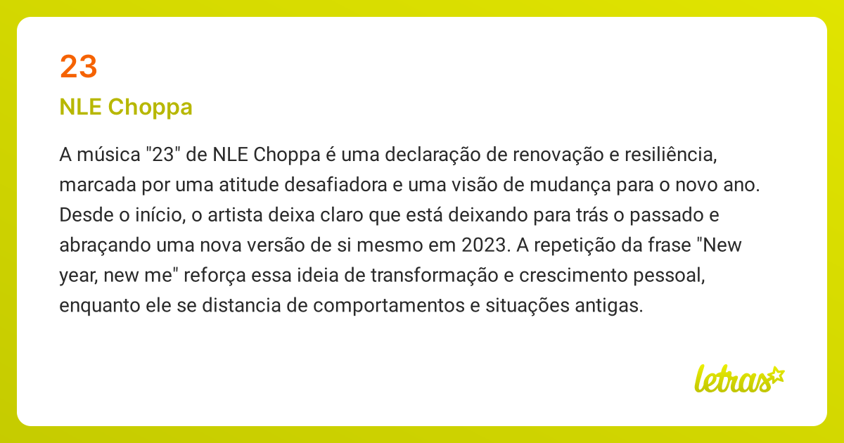Significado da música 23 (NLE Choppa) - LETRAS.MUS.BR