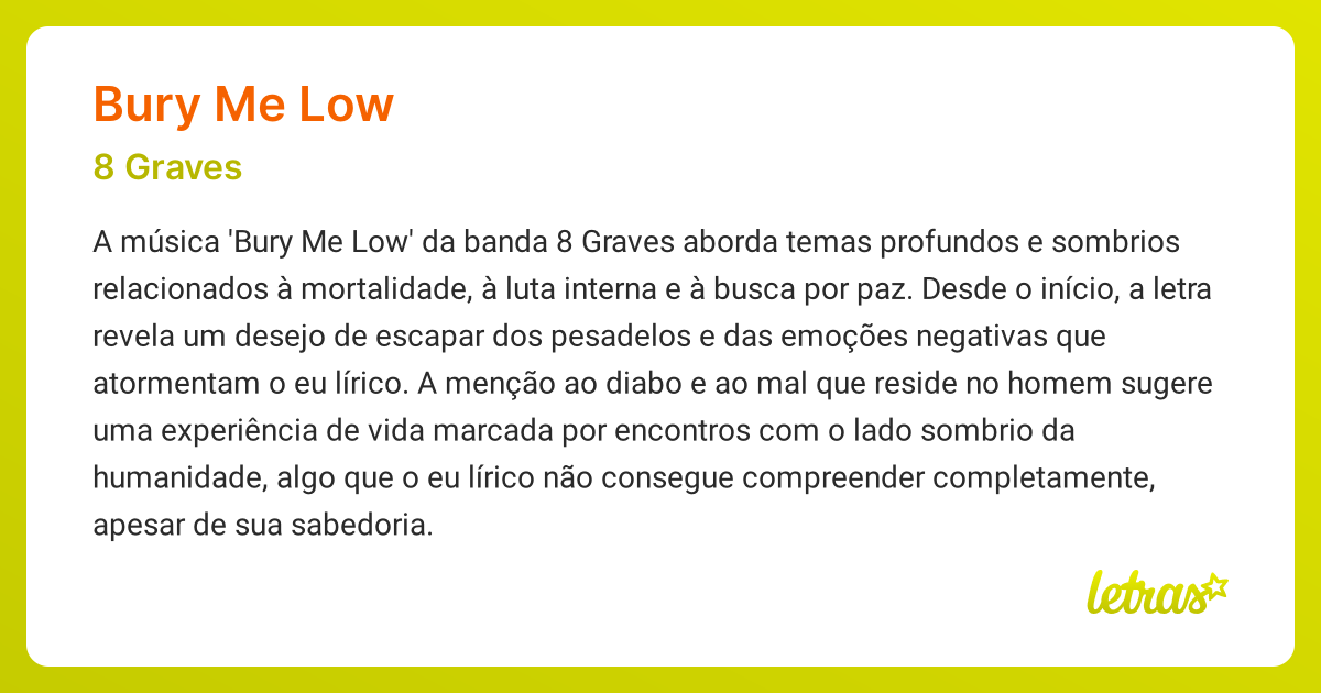 Significado da música BURY ME LOW (8 Graves) - LETRAS.MUS.BR