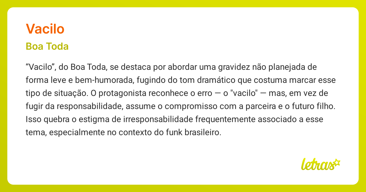 Significado da música VACILO (Boa Toda) - LETRAS.MUS.BR