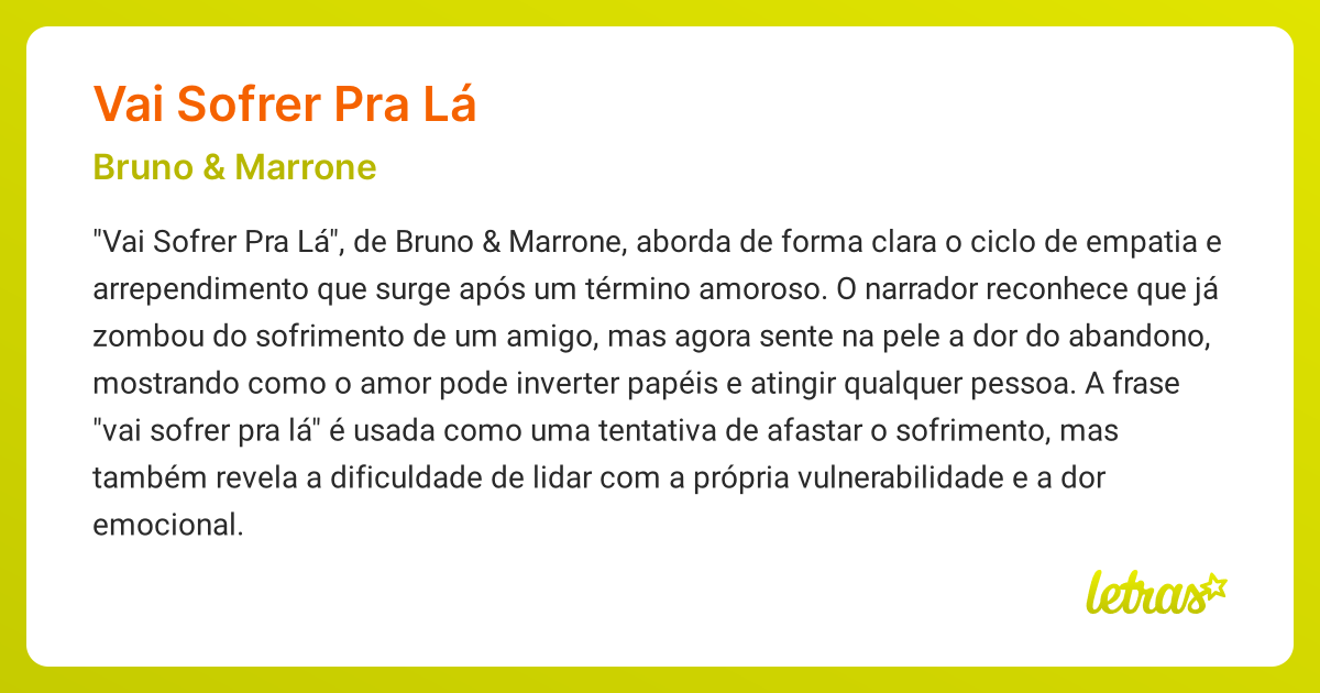 Significado da música VAI SOFRER PRA LÁ (Bruno & Marrone) - LETRAS.MUS.BR