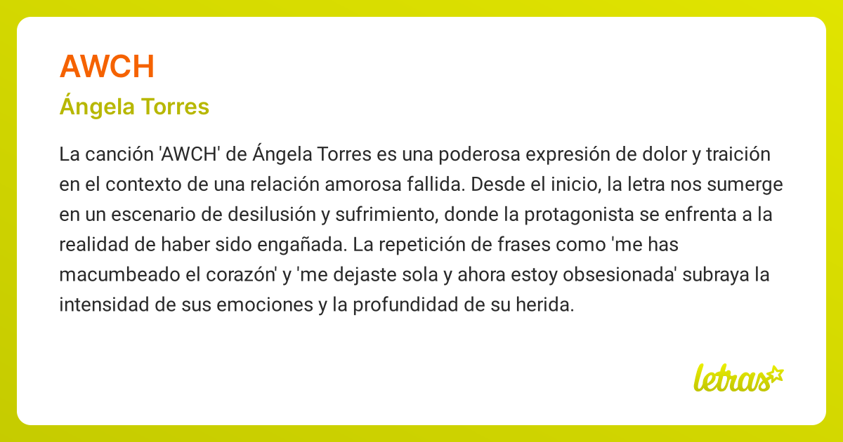 Significado de la canción AWCH (Ángela Torres) - LETRAS.COM