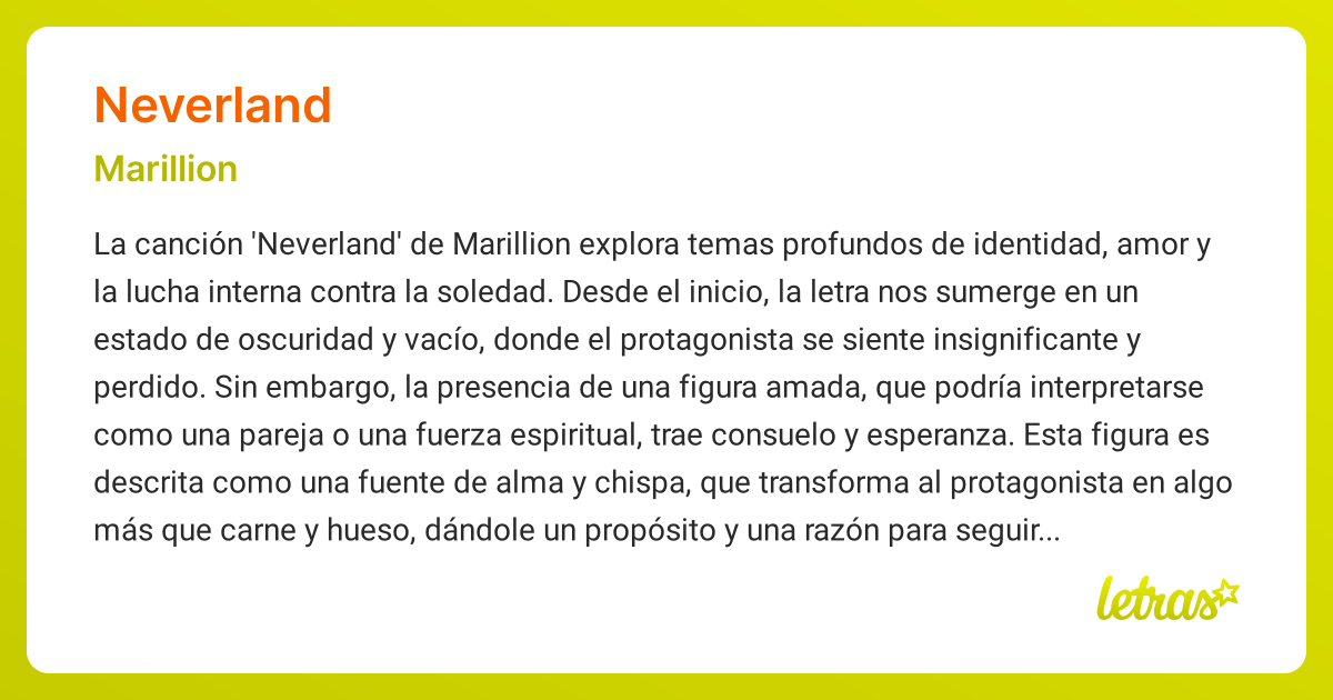 Significado de la canción NEVERLAND (Marillion) - LETRAS.COM