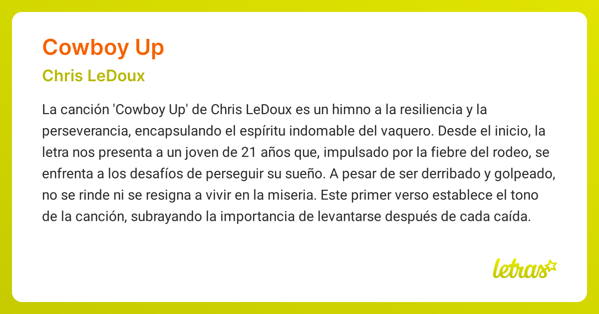 Significado de la canción COWBOY UP (Chris LeDoux) - LETRAS.COM