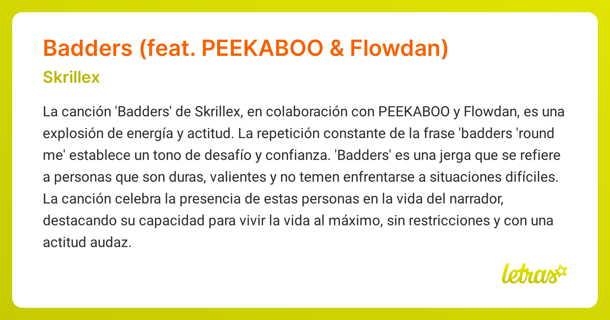 Significado de la canción Badders (feat. PEEKABOO & Flowdan) (Skrillex ...
