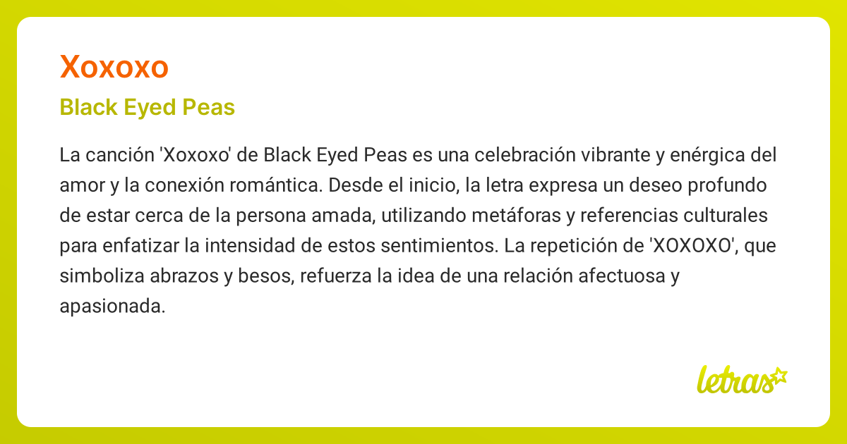 Significado de la canción XOXOXO (Black Eyed Peas) - LETRAS.COM
