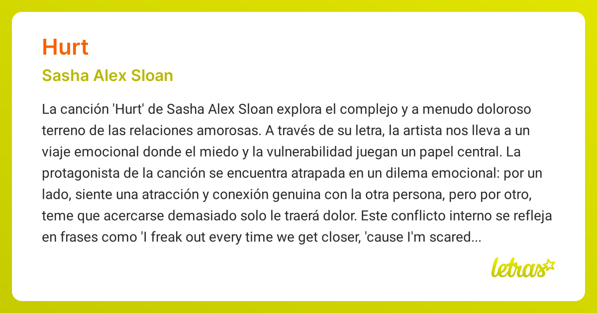 Significado de la canción HURT (Sasha Alex Sloan) - LETRAS.COM