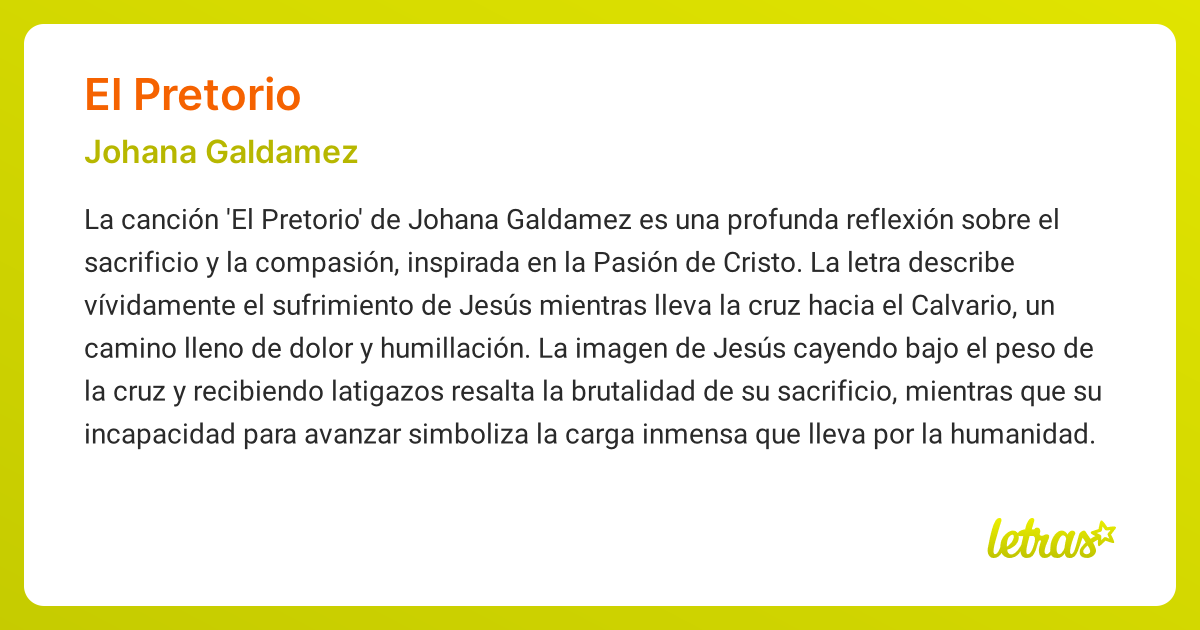 Significado de la canción EL PRETORIO (Johana Galdamez) - LETRAS.COM