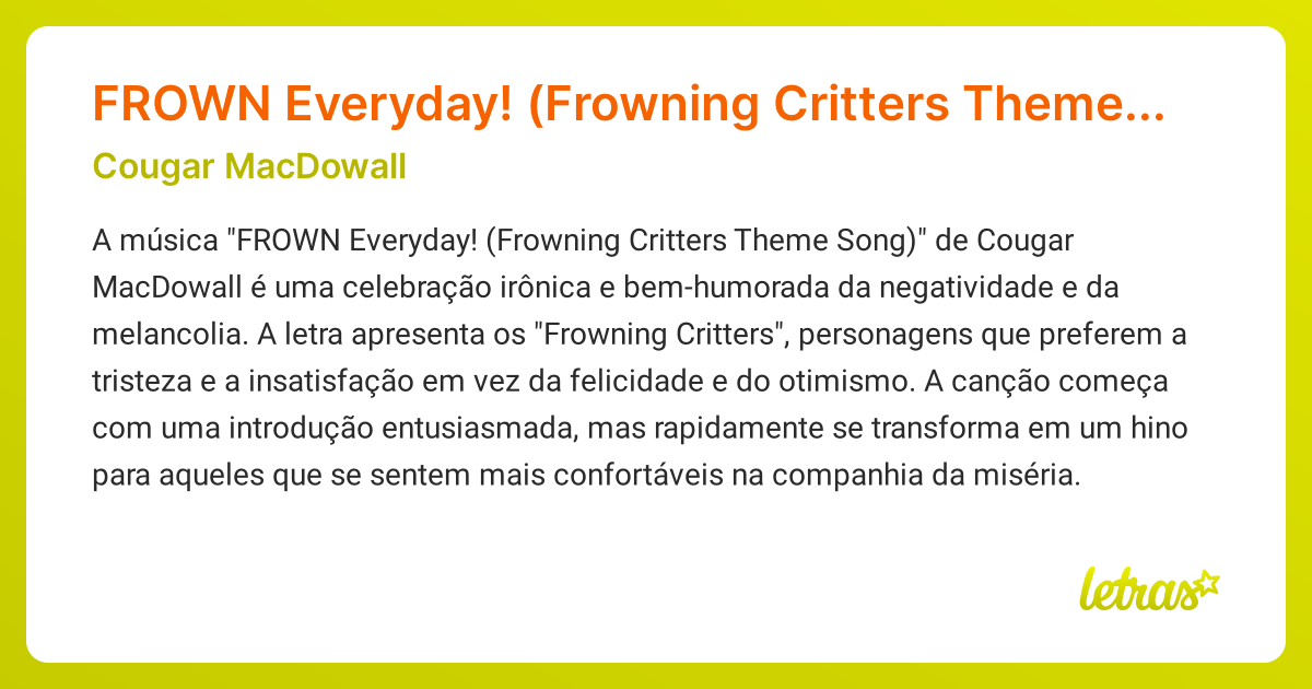 Significado da música FROWN Everyday! (Frowning Critters Theme Song ...