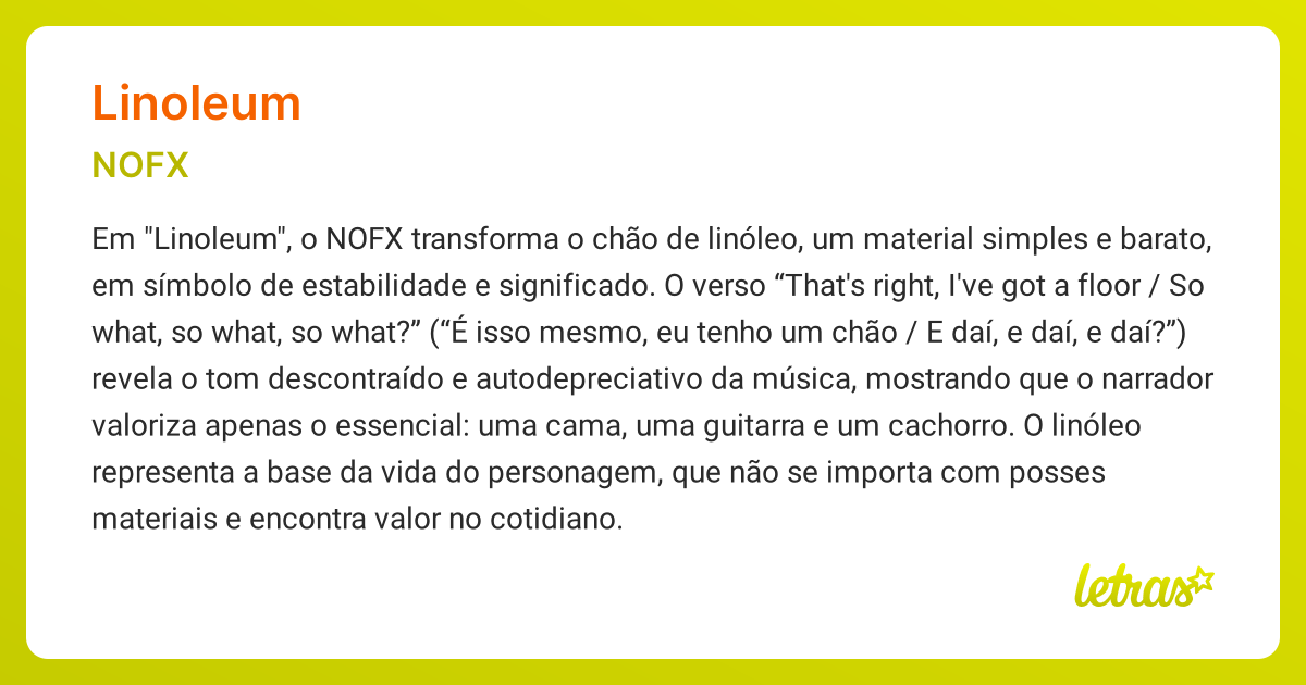 Significado da música LINOLEUM (NOFX) - LETRAS.MUS.BR