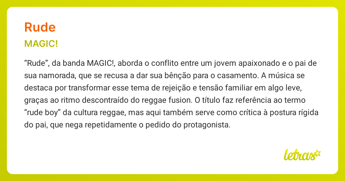 Significado da música RUDE (MAGIC!) - LETRAS.MUS.BR
