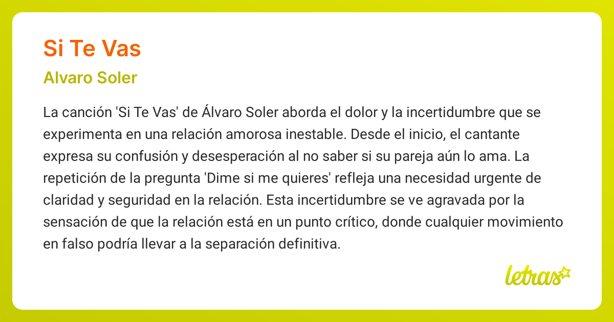 Significado de la canción SI TE VAS (Álvaro Soler) - LETRAS.COM