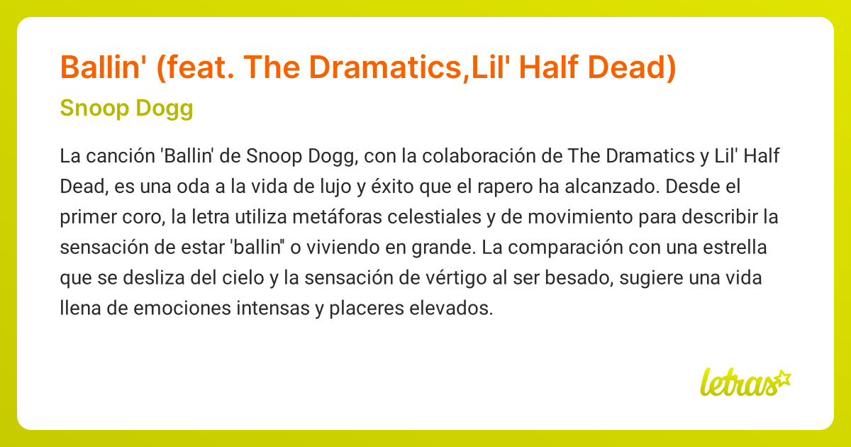 Significado de la canción Ballin' (feat. The Dramatics,Lil' Half Dead ...