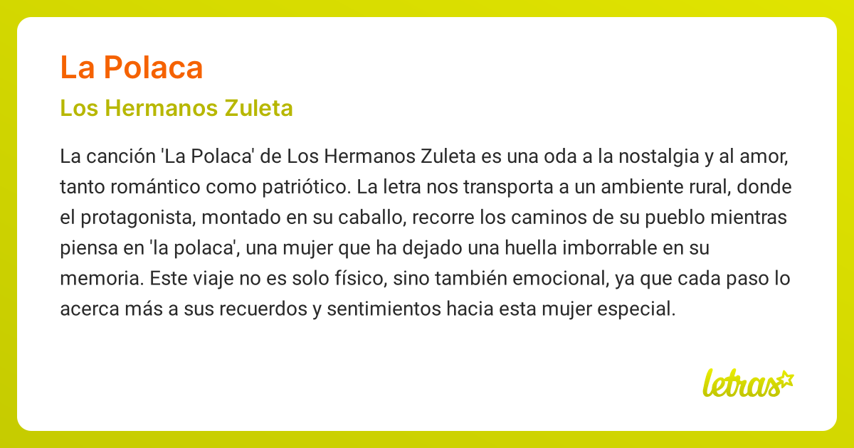 Significado de la canción LA POLACA (Los Hermanos Zuleta) - LETRAS.COM