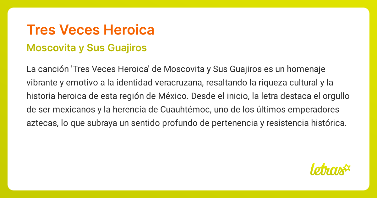 Significado de la canción TRES VECES HEROICA (Moscovita y Sus Guajiros ...