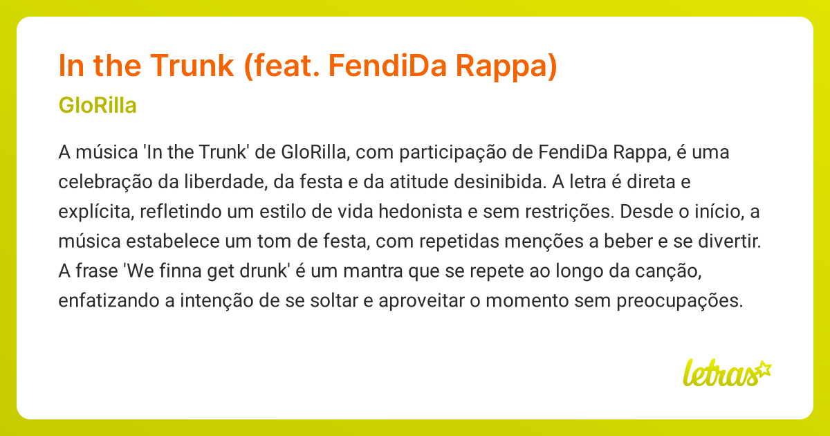 Significado da música In the Trunk (feat. FendiDa Rappa) (GloRilla ...