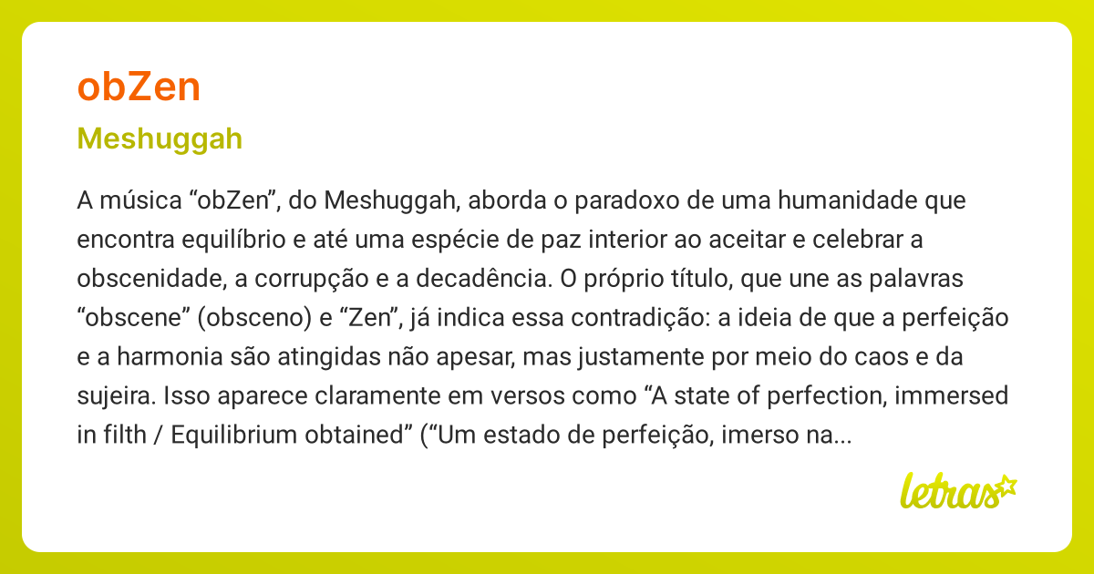Significado da música OBZEN (Meshuggah) - LETRAS.MUS.BR