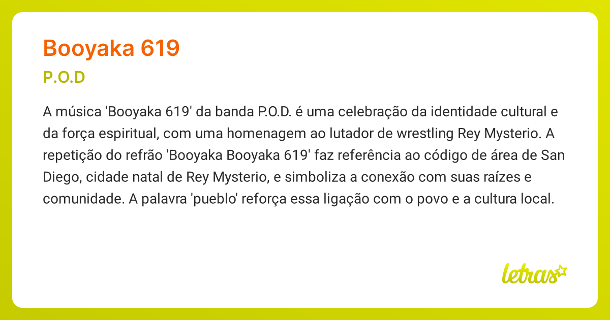 Significado da música BOOYAKA 619 (P.O.D) - LETRAS.MUS.BR
