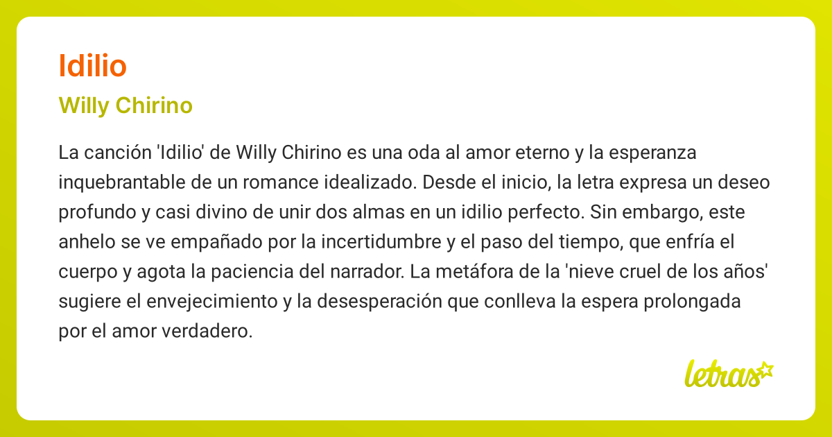 Significado de la canción IDILIO (Willy Chirino) - LETRAS.COM