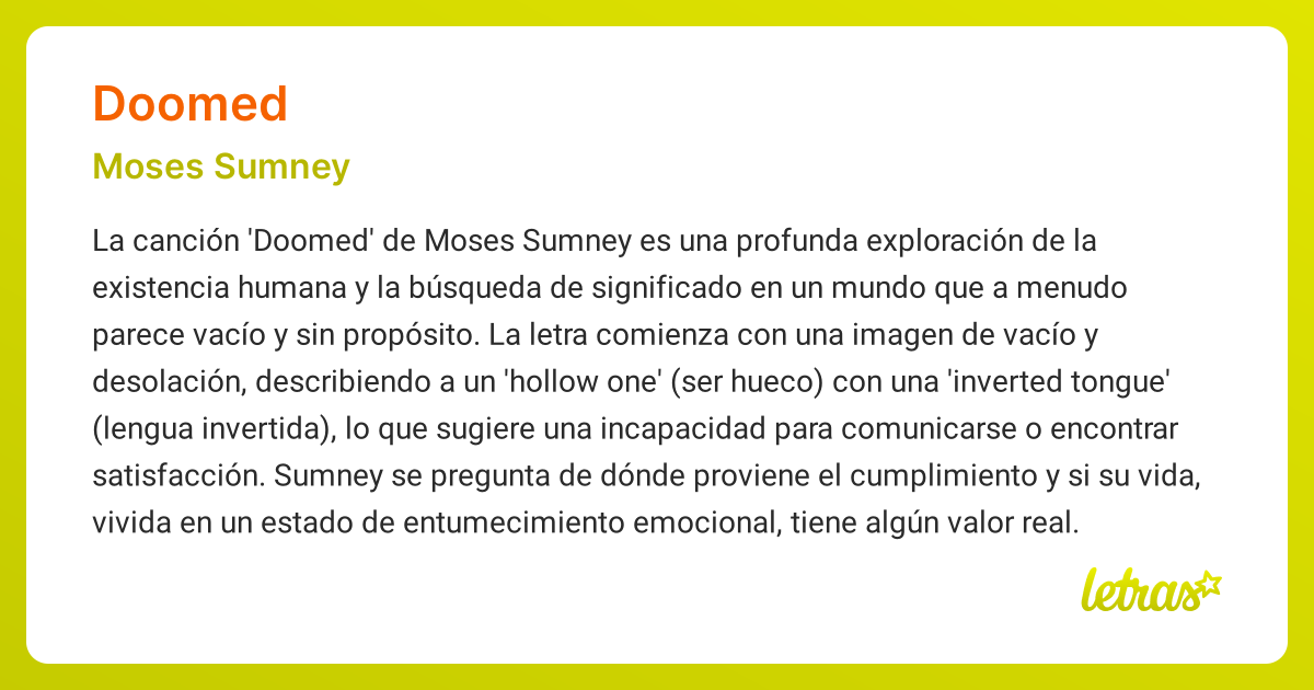 Significado de la canción DOOMED (Moses Sumney) - LETRAS.COM