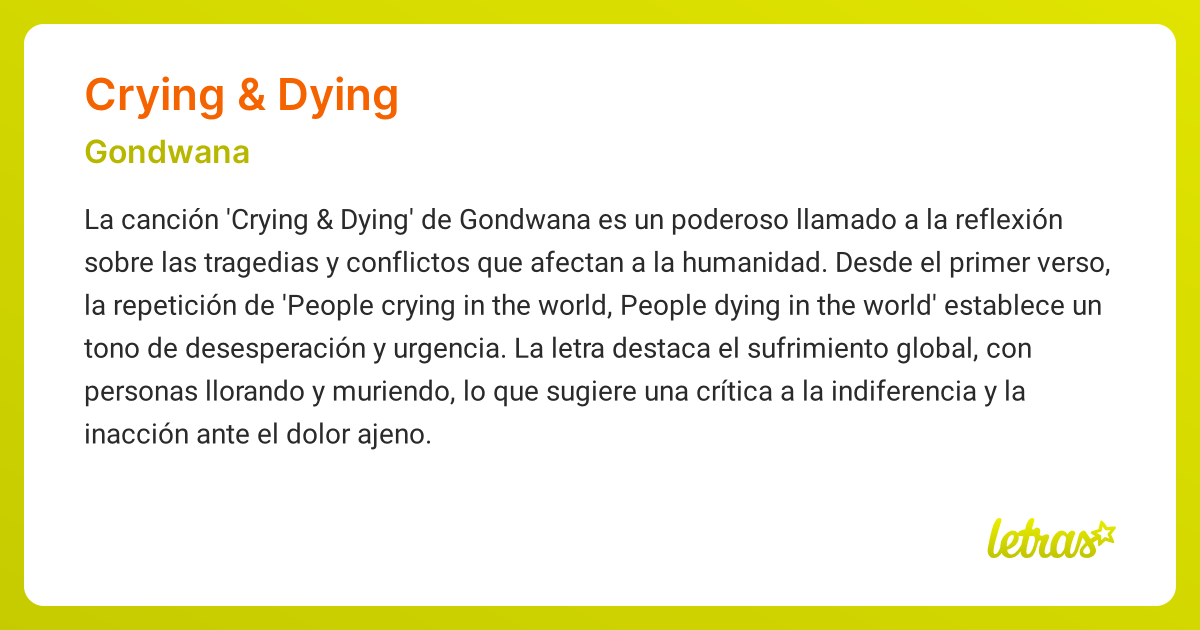 Significado de la canción CRYING & DYING (Gondwana) - LETRAS.COM