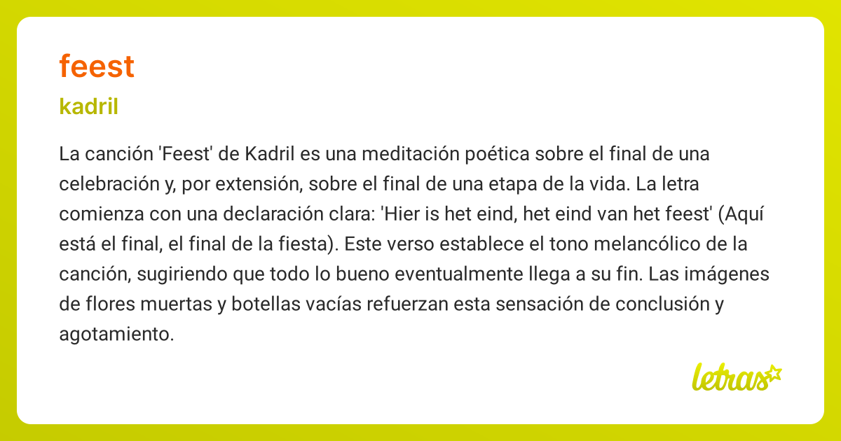 Significado de la canción FEEST (kadril) - LETRAS.COM