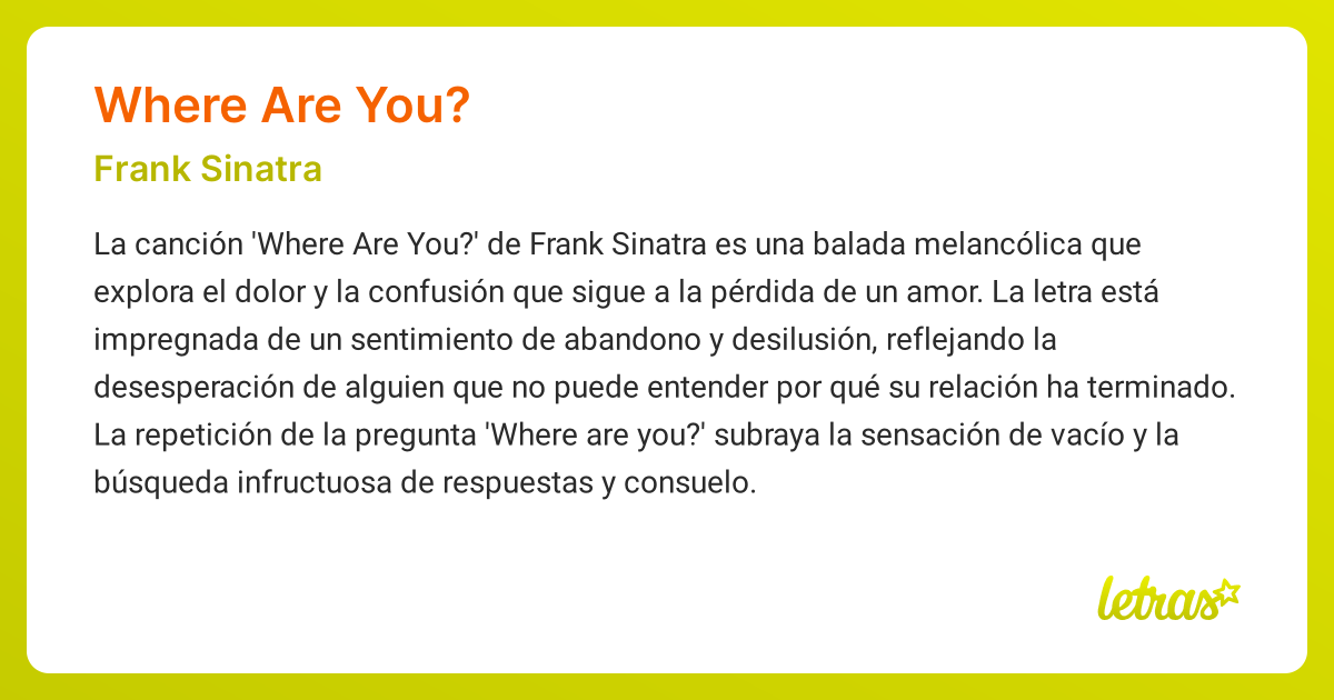 Significado de la canción WHERE ARE YOU? (Frank Sinatra) - LETRAS.COM