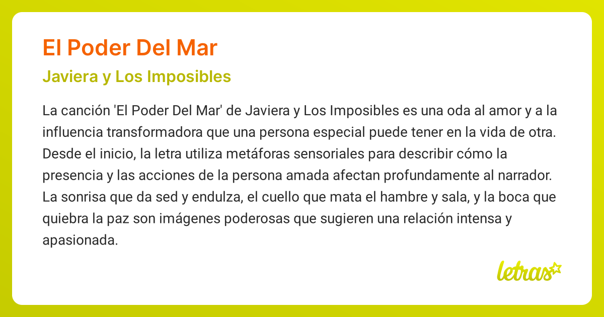 Significado de la canción EL PODER DEL MAR (Javiera y Los Imposibles) - LETRAS.COM