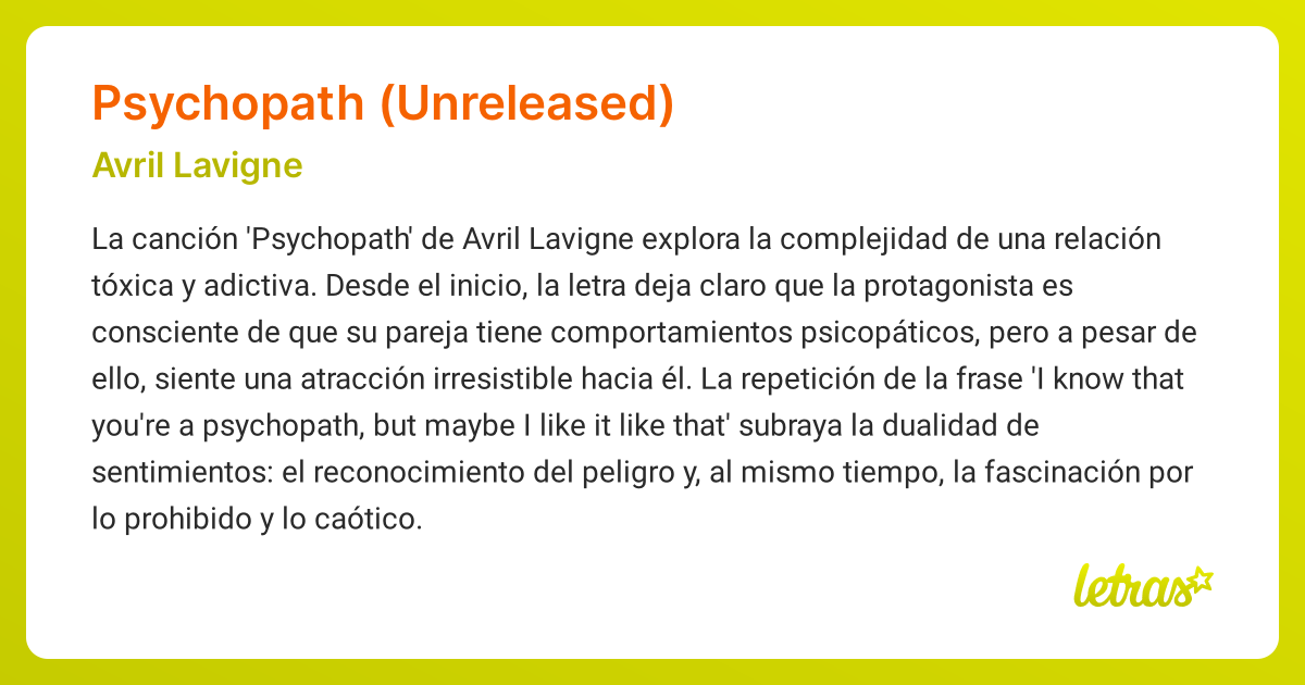 Significado de la canción PSYCHOPATH (UNRELEASED) (Avril Lavigne ...