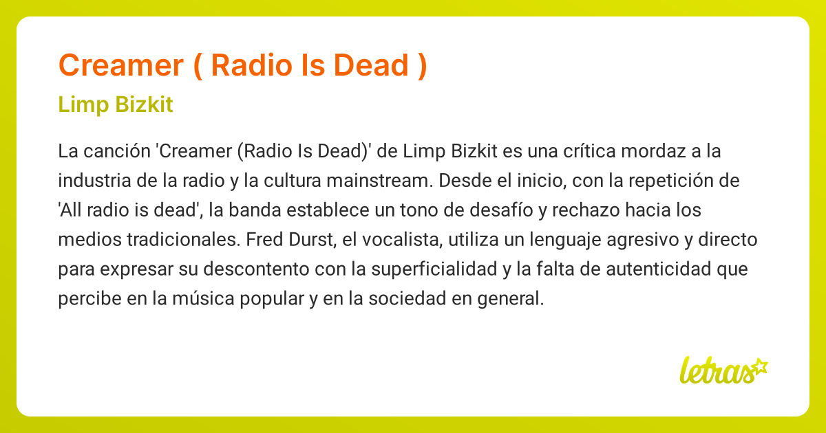Significado de la canción CREAMER ( RADIO IS DEAD ) (Limp Bizkit ...