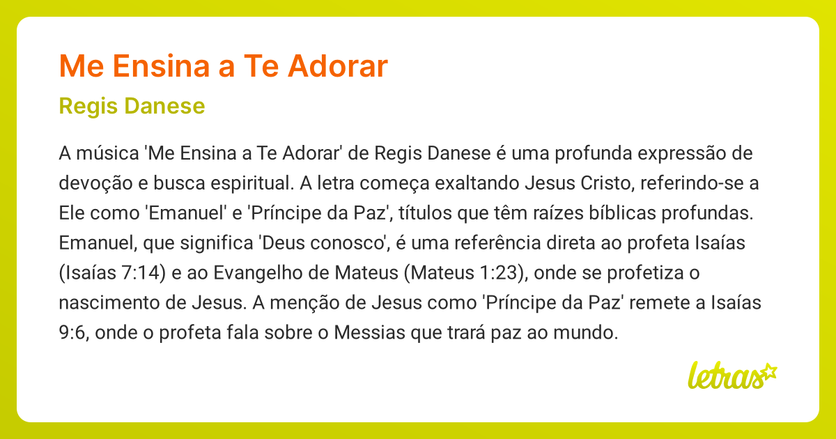 Significado da música ME ENSINA A TE ADORAR (Regis Danese) - LETRAS.MUS.BR
