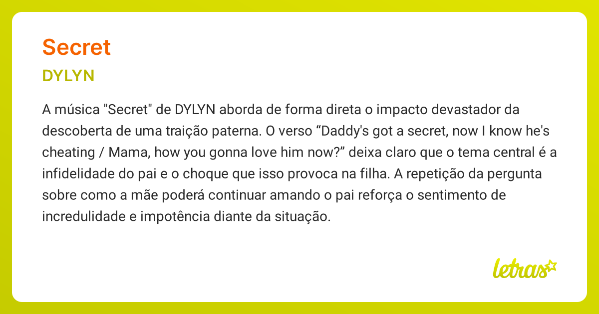 Significado da música SECRET (DYLYN) - LETRAS.MUS.BR