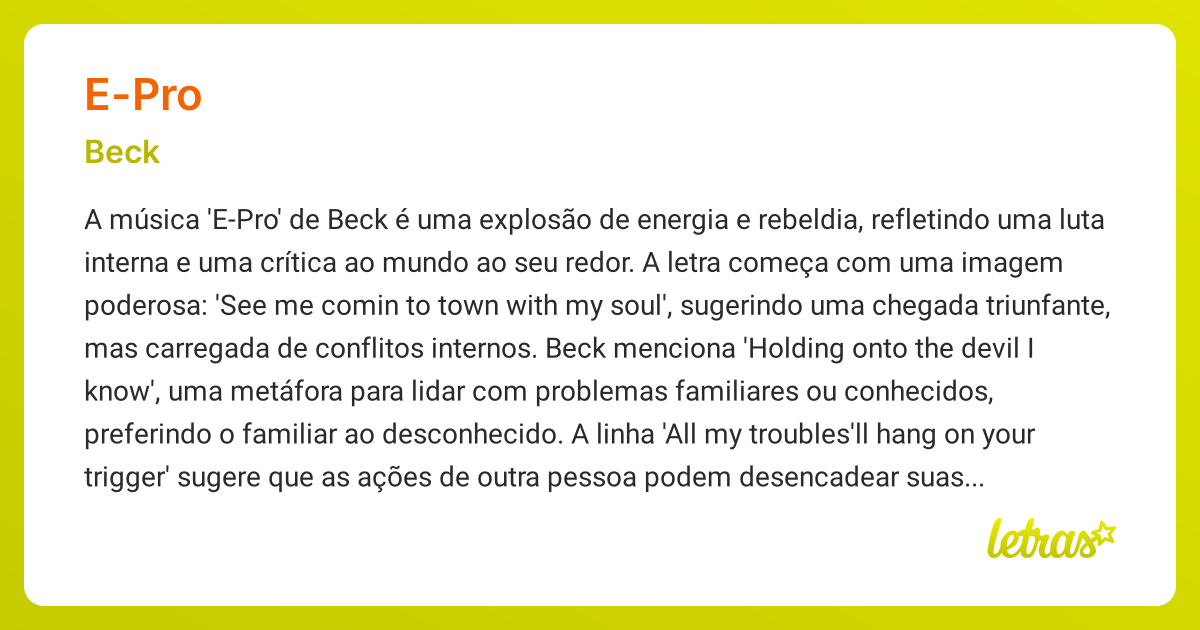 Significado da música E-PRO (Beck) - LETRAS.MUS.BR