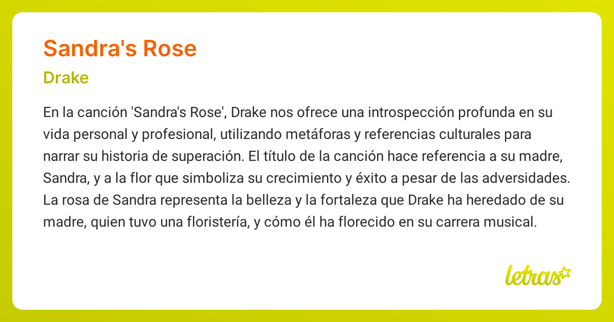 Significado de la canción SANDRA'S ROSE (Drake) - LETRAS.COM
