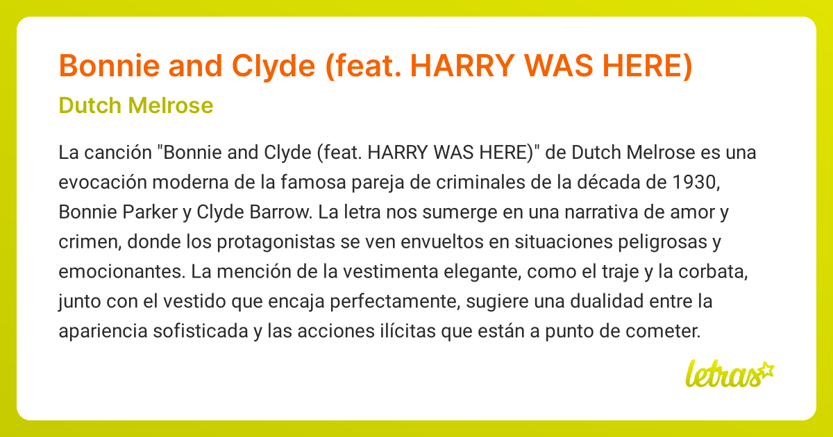 Significado de la canción Bonnie and Clyde (feat. HARRY WAS HERE ...