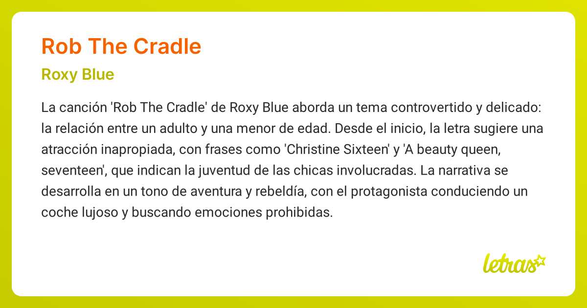Significado de la canción ROB THE CRADLE (Roxy Blue) - LETRAS.COM