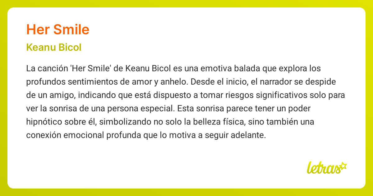 Significado de la canción HER SMILE (Keanu Bicol) - LETRAS.COM