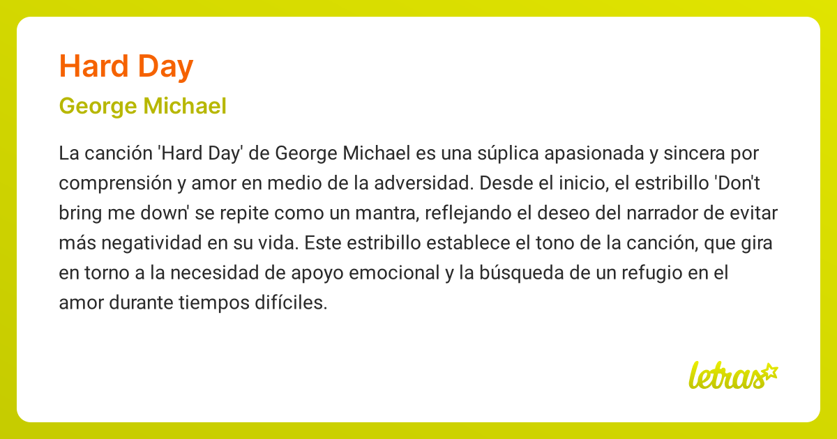 Significado de la canción HARD DAY (George Michael) - LETRAS.COM