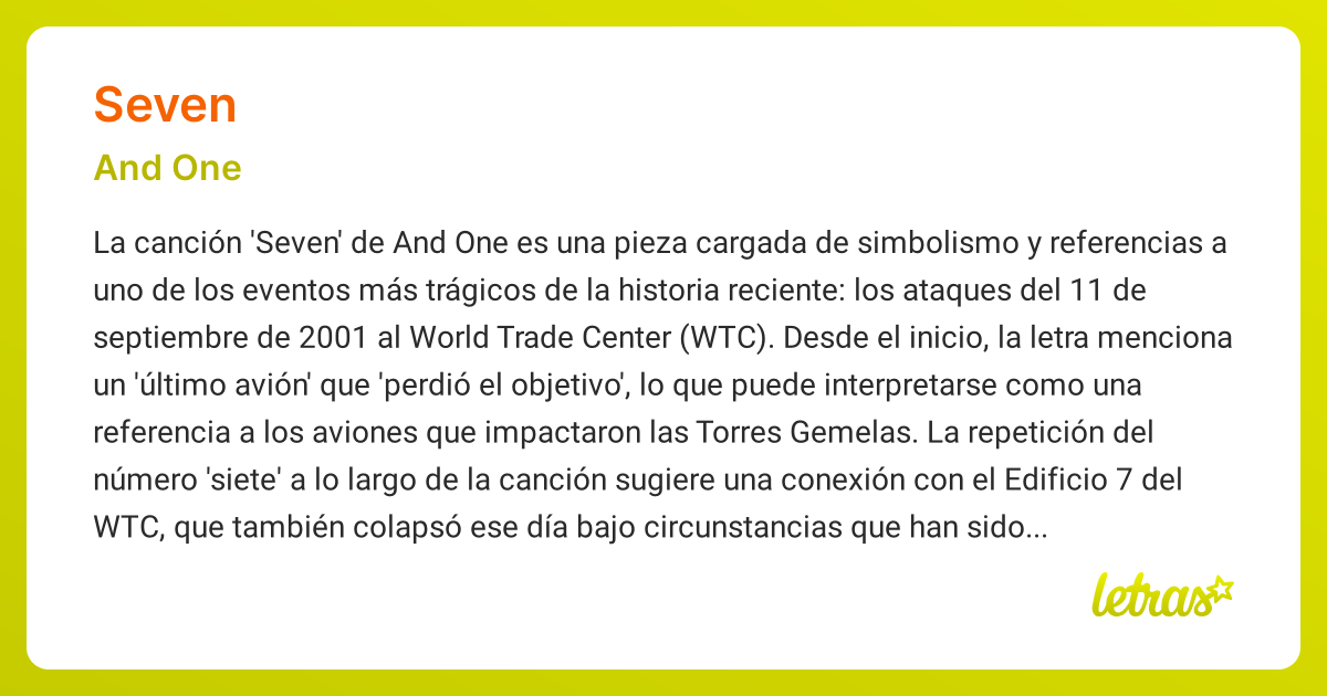 Significado de la canción SEVEN (And One) - LETRAS.COM