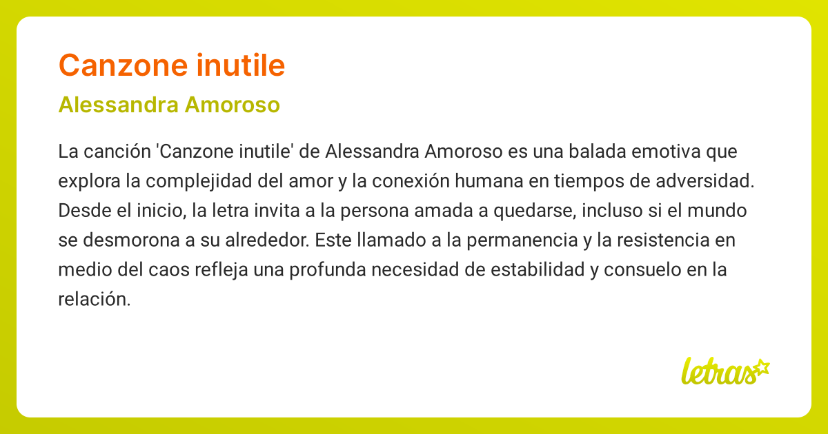 Significado de la canción CANZONE INUTILE (Alessandra Amoroso) - LETRAS.COM