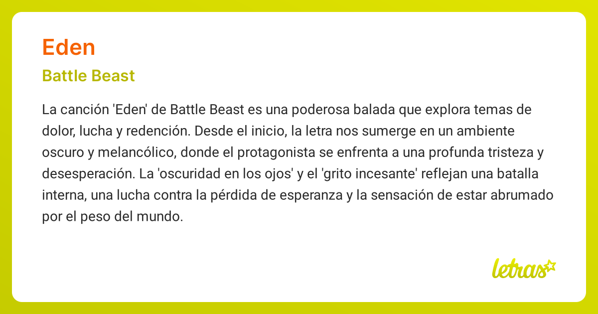 Significado de la canción EDEN (Battle Beast) - LETRAS.COM