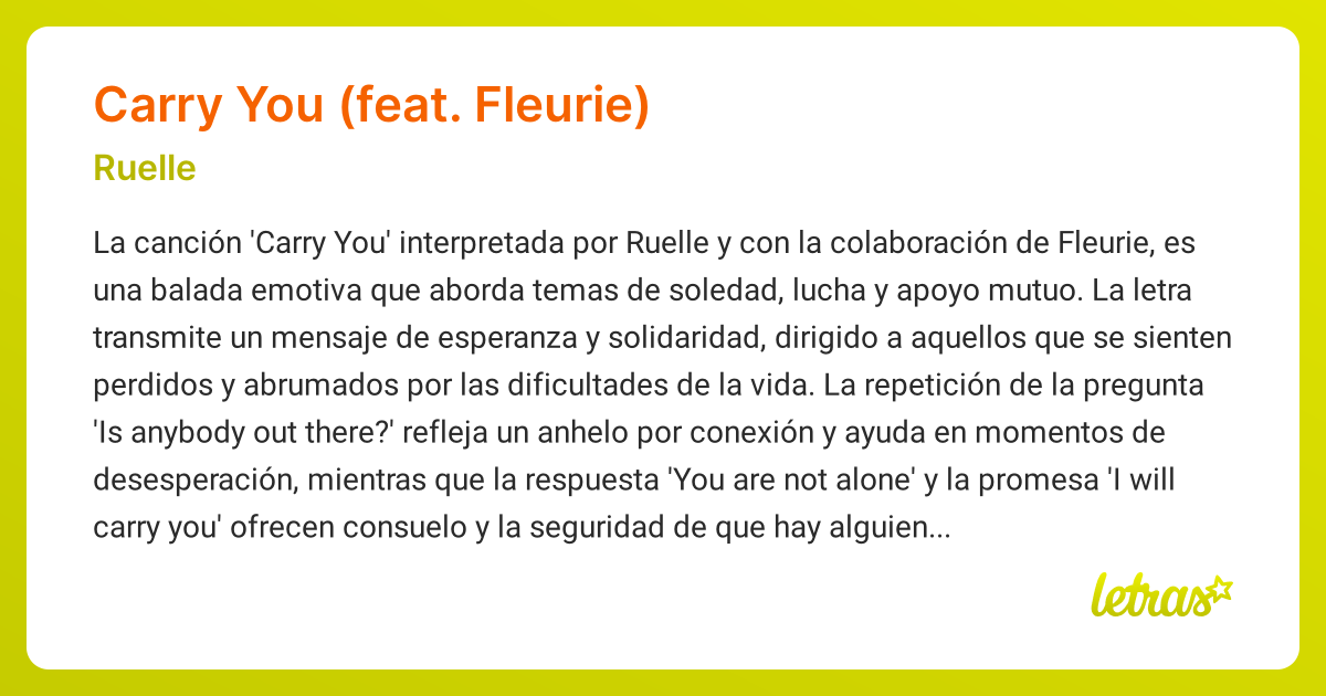 Significado de la canción CARRY YOU (FEAT. FLEURIE) (Ruelle) - LETRAS.COM