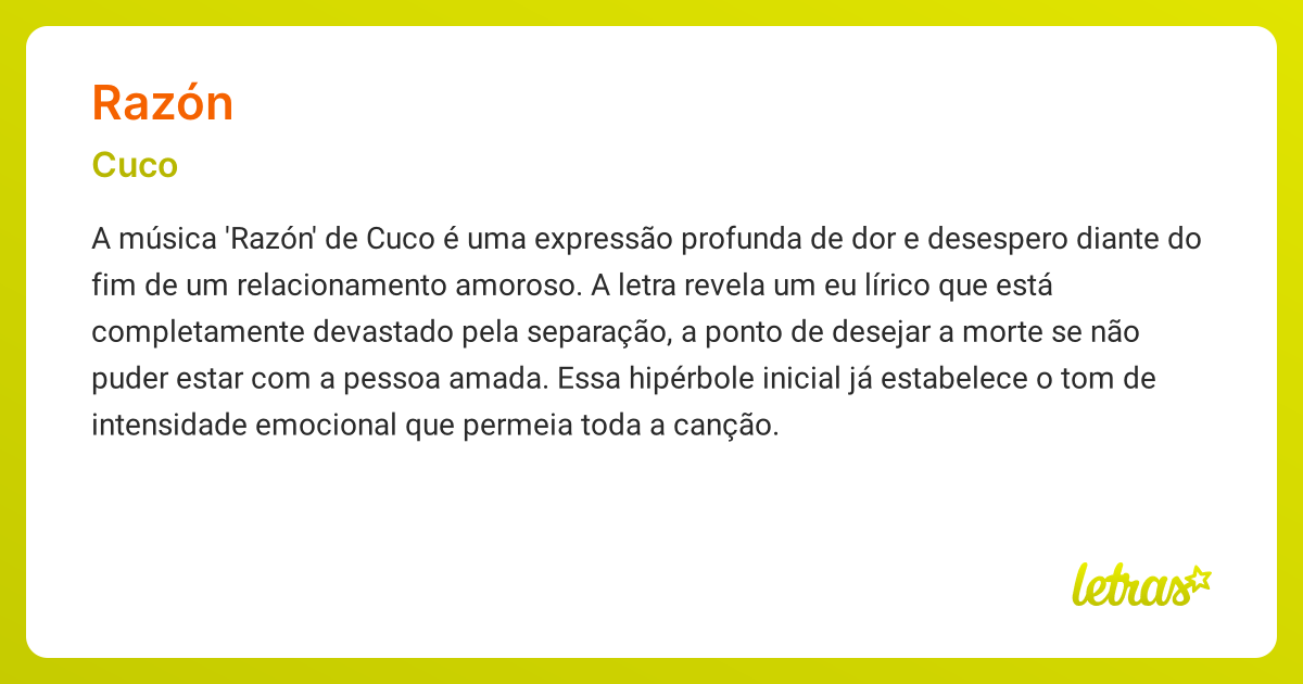 Significado da música RAZÓN (Cuco) - LETRAS.MUS.BR