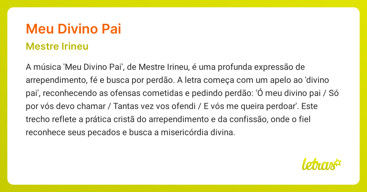 Significado da música MEU DIVINO PAI (Mestre Irineu) - LETRAS.MUS.BR