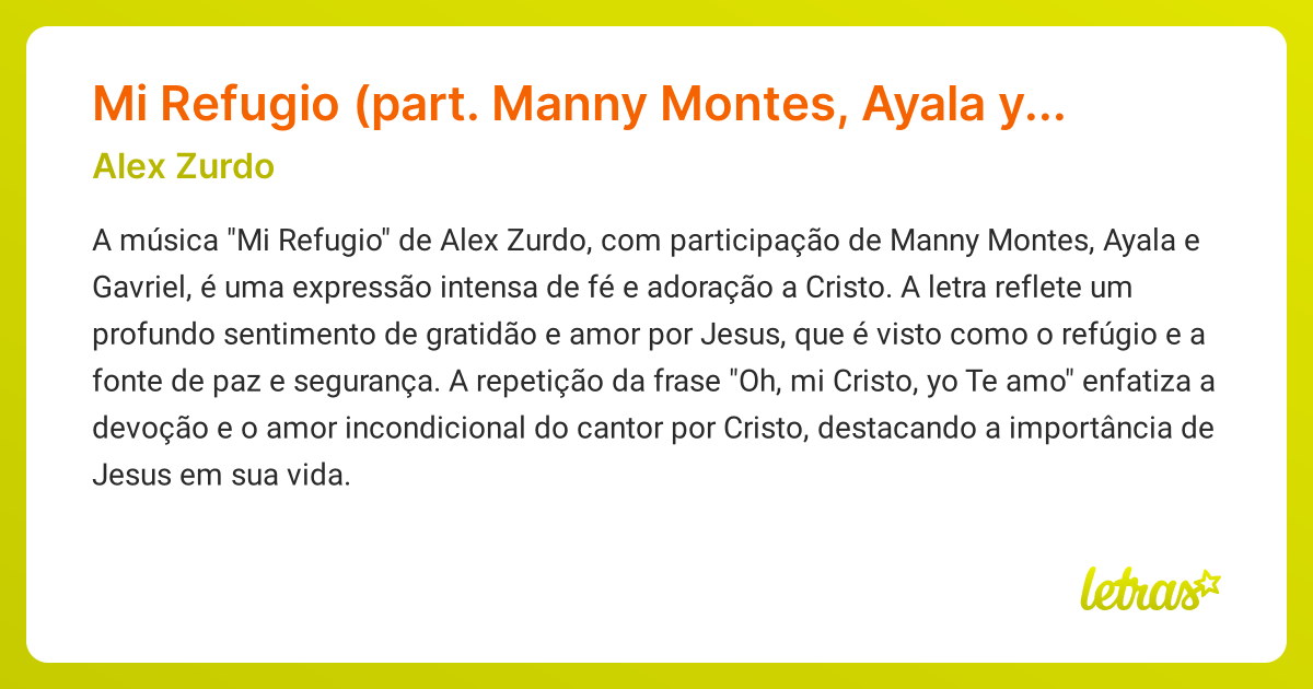 Significado da música Mi Refugio (part. Manny Montes, Ayala y Gavriel ...